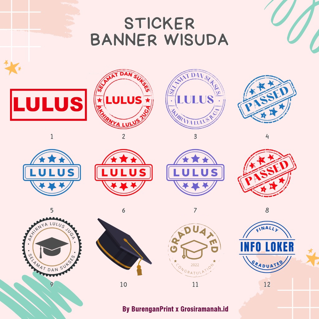 Jual CETAK STIKER STICKER STEMPEL LULUS TRANSPARAN UNTUK XBANNER WISUDA ...