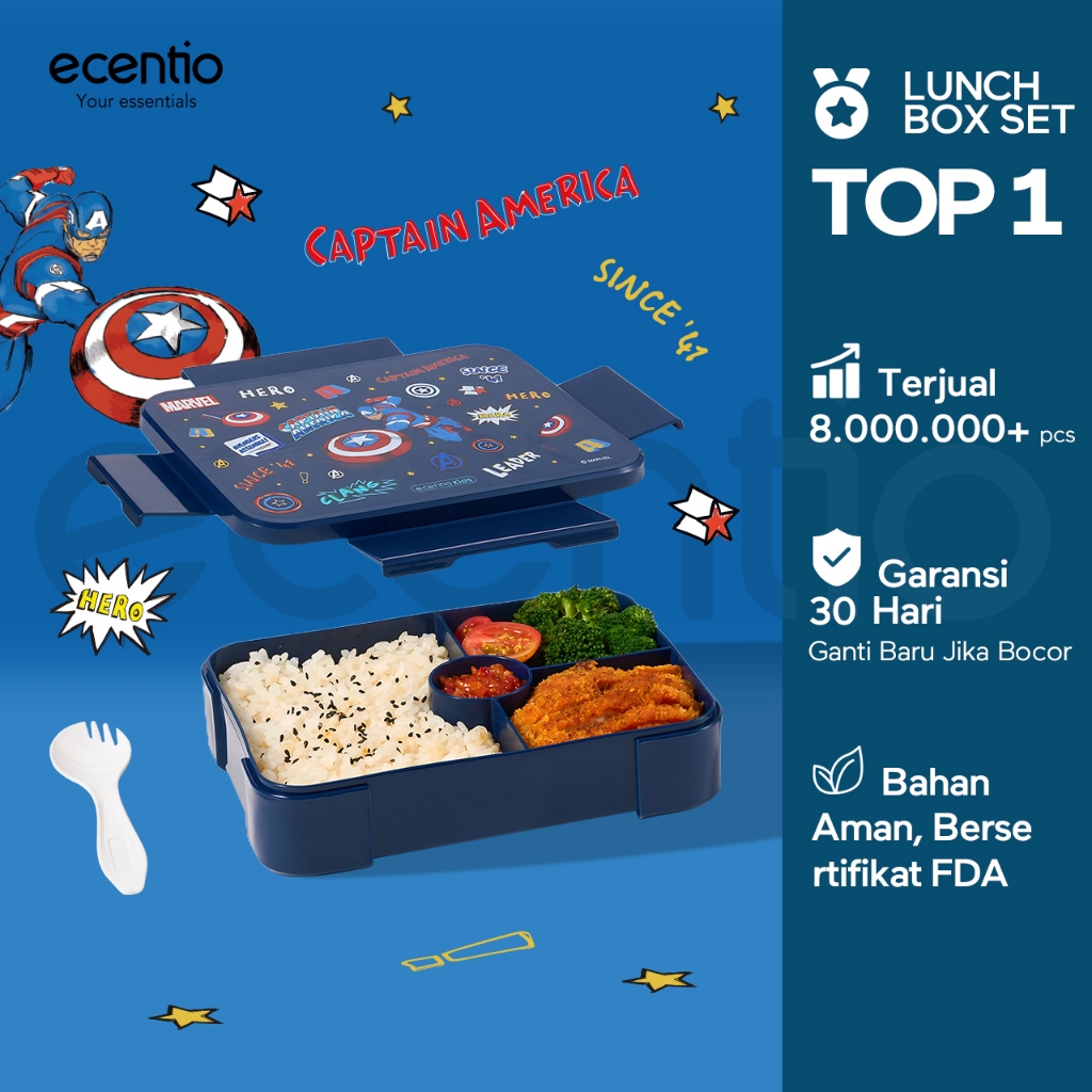 Jual ecentio lunch box set anak anti tumpah tempat makan Marvel Captain ...