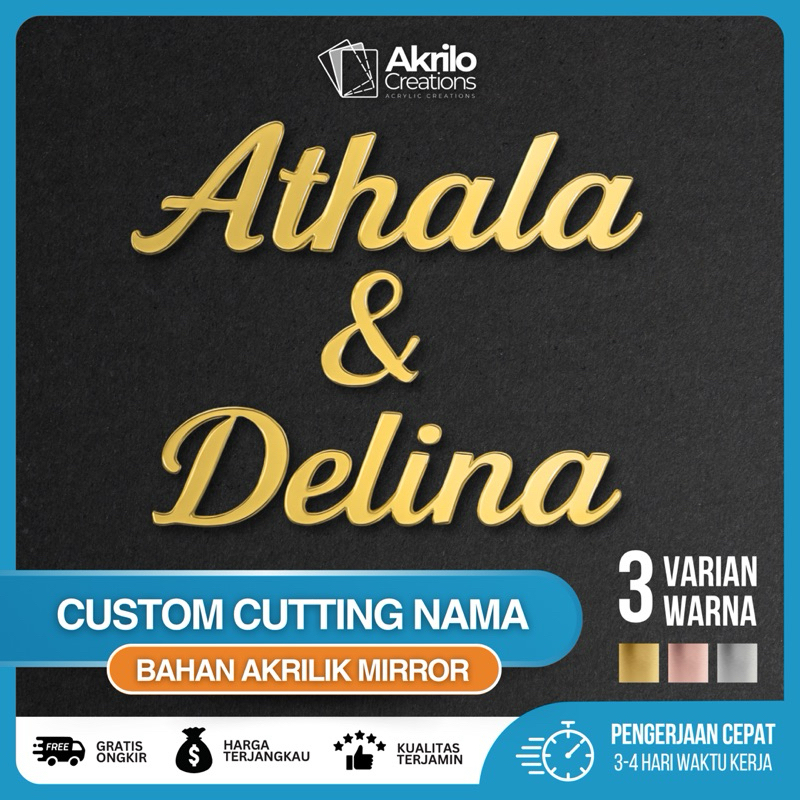 Jual Sepasang Nama Akrilik Mirror Gold Cutting Letter Mirror Gold ...