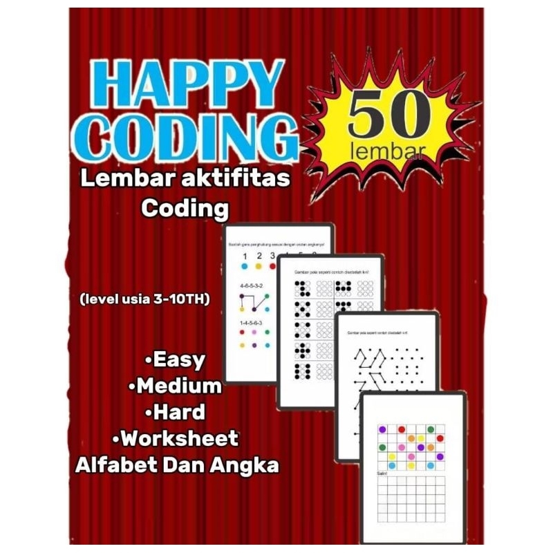 Jual 50 lembar kertas aktivitas coding untuk anak coding worksheet HVS ...