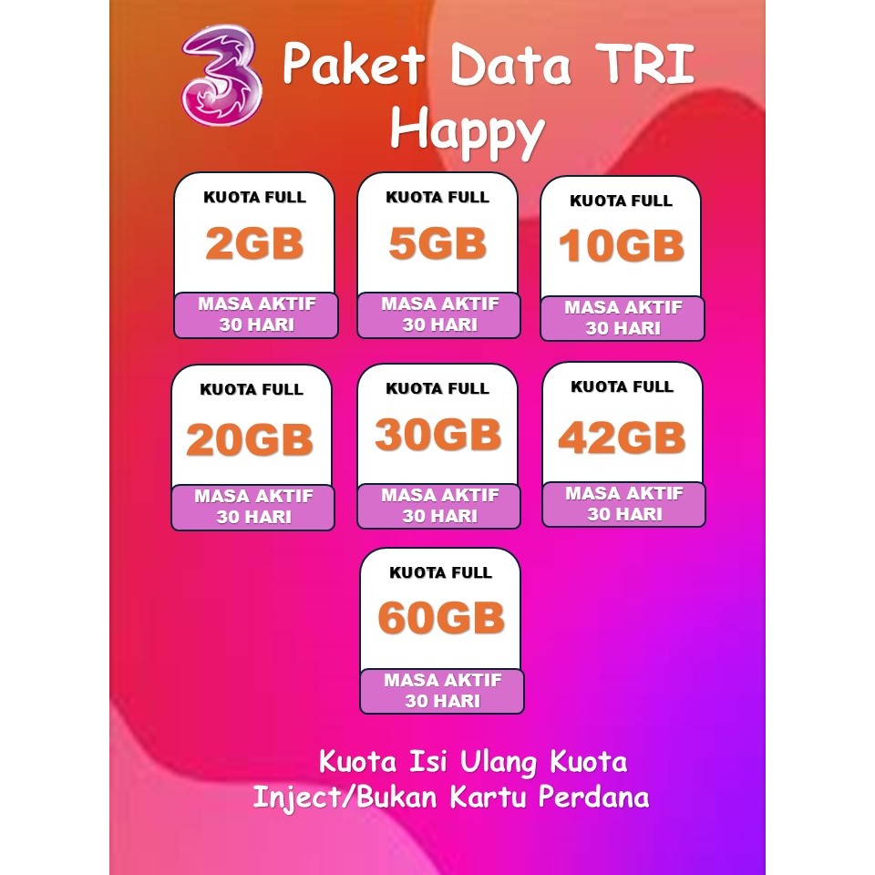 Jual Kuota Tri - Happy (Bulanan) | Shopee Indonesia