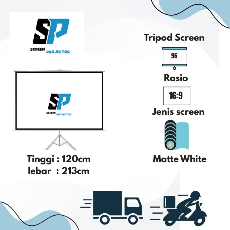 Jual Layar Proyektor Tripod 96 Inch Rasio 16:9 - Screen Projector ...