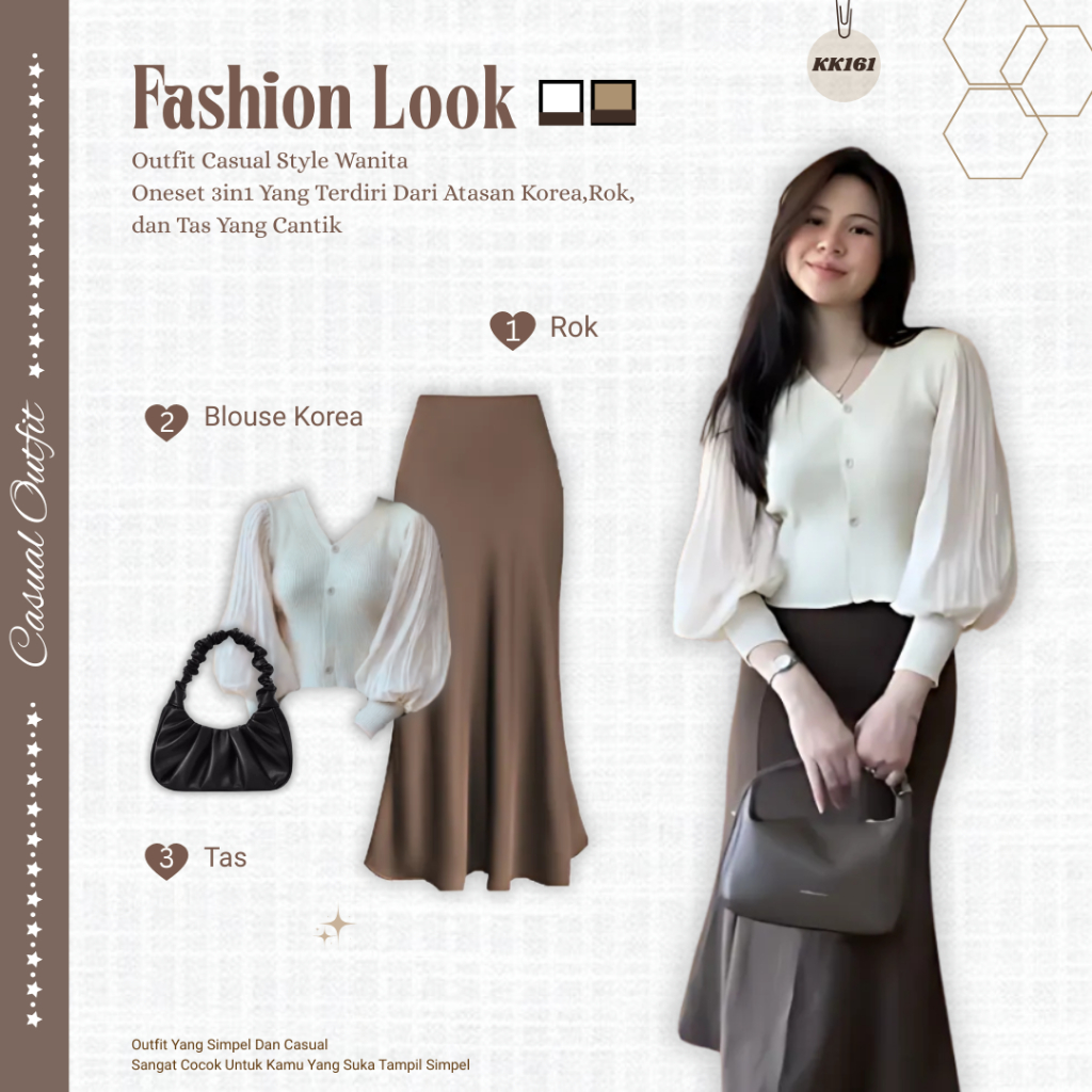 Jual Setelan Outfit Wanita 3in1 Korean Style Nyaman Kekinian(Blouse ...