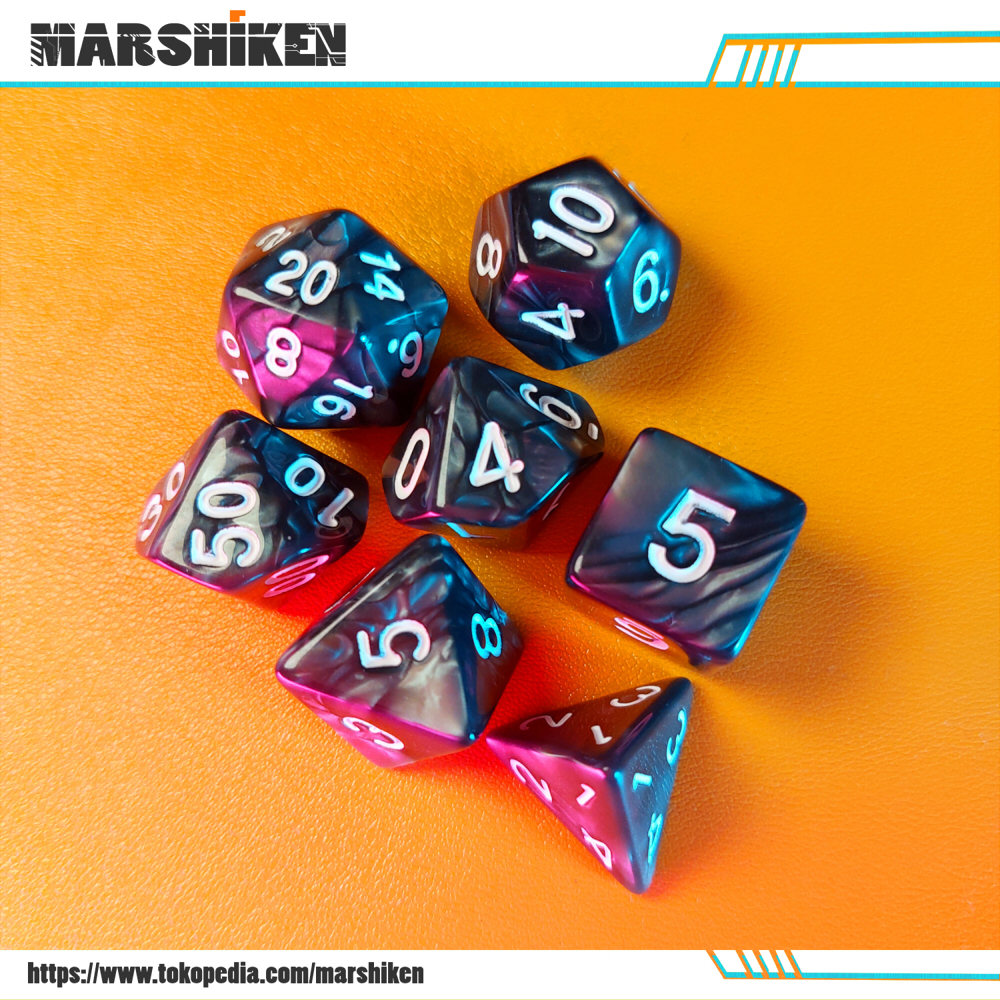 Jual Dadu Polyhedral 7 Dice Set DND Dungeons & Dragons Game Warna Black ...