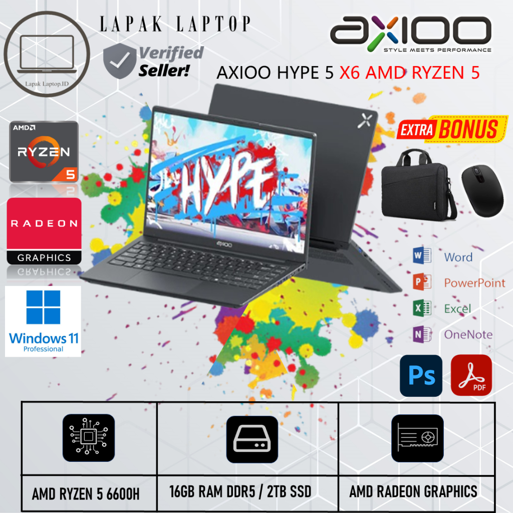 Jual Laptop Axioo Hype 5 X6 AMD Ryzen 5 6600H Ram 64GB DDR5 2TB SSD 14 ...