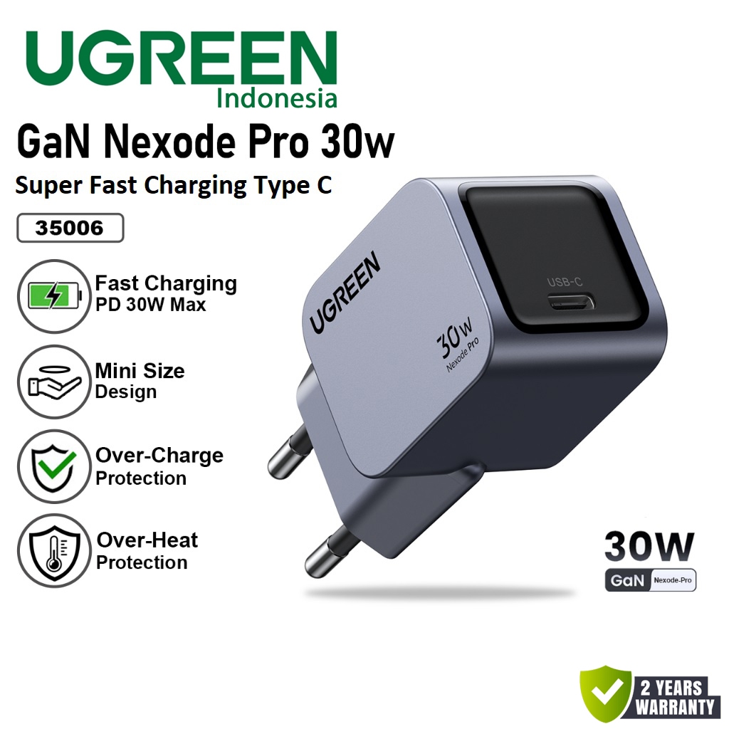 Jual UGREEN 35006 Kepala Adaptor Charger Nexode GaN Pro Type C 30W PD ...