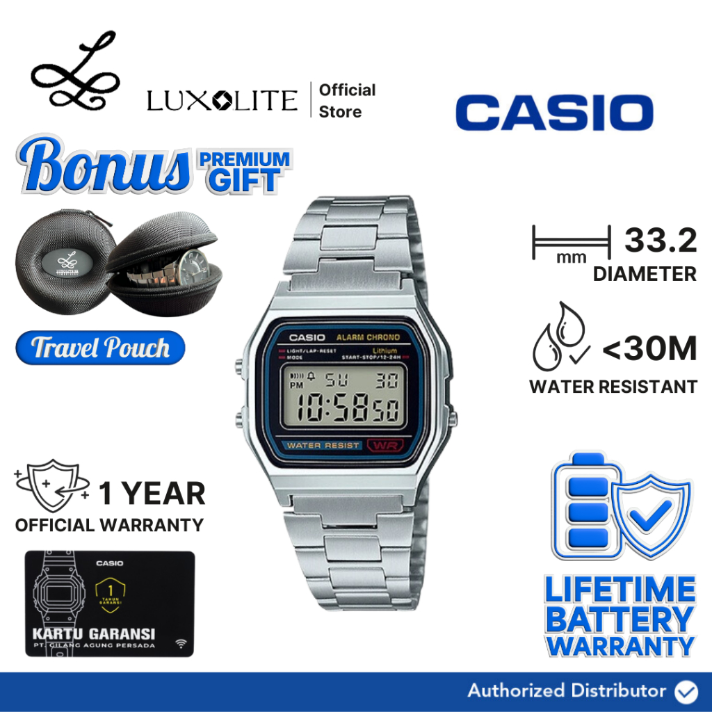 Jual [Luxolite] CASIO Jam Tangan Pria Digital A158WA-1DF/A158WA-1D/A158WA-1 Stainless Steel ...