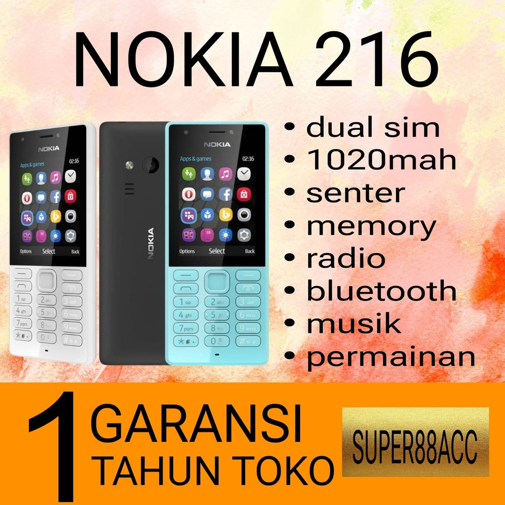 Jual HP NOKIA 216 BARU [GARANSI 1 TAHUN] Memori, Musik, Kamera, Bluetooth, Radio, MP3, Micro SD ...
