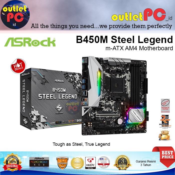 Jual ASROCK MOTHERBOARD B450M STEEL LEGEND mATX AMD AM4 DDR4 MOBO B450 ...