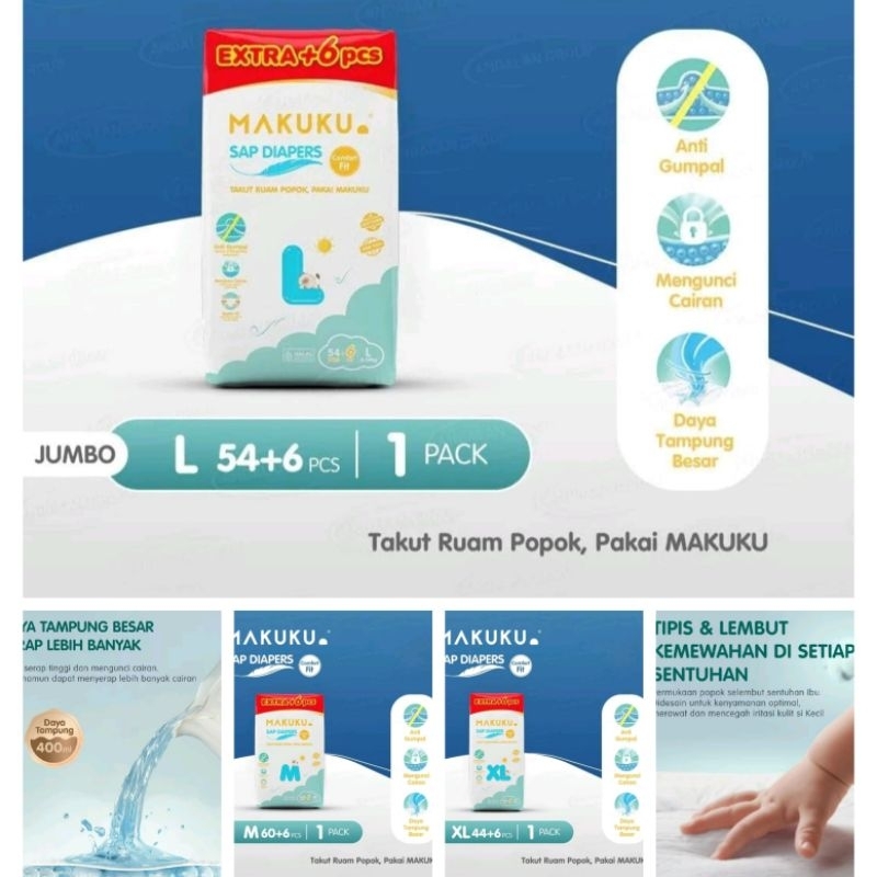 Jual MAKUKU SAP Diapers Comfort Fit Pant Jumbo M60 L54 XL44 Isi+6 Popok ...