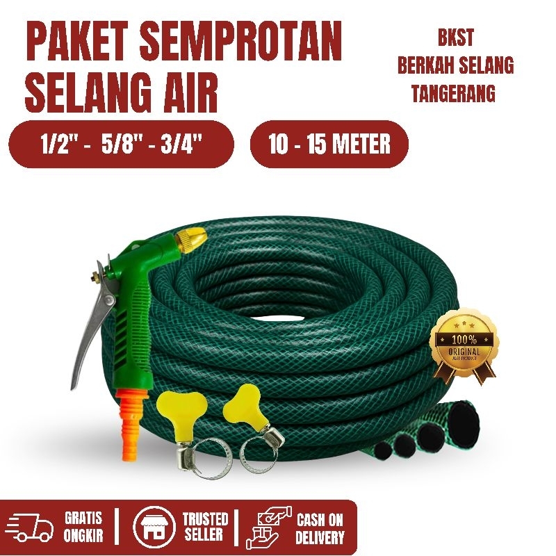 Jual SEPAKET SEMPROTAN SELANG AIR 10 15 METER JET SPRAY SELANG HIJAU ...