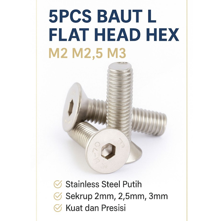 Jual 5pcs Baut L Flat Head Hex M2 M2.5 M3 Stainless Steel Putih – Sekrup 2mm 2.5mm 3mm Kuat ...