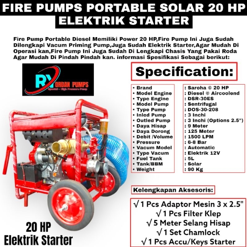 Jual Fire Pump || Pompa Pemadam Solar 20 HP Elektrik Starter 3 Inchi ...