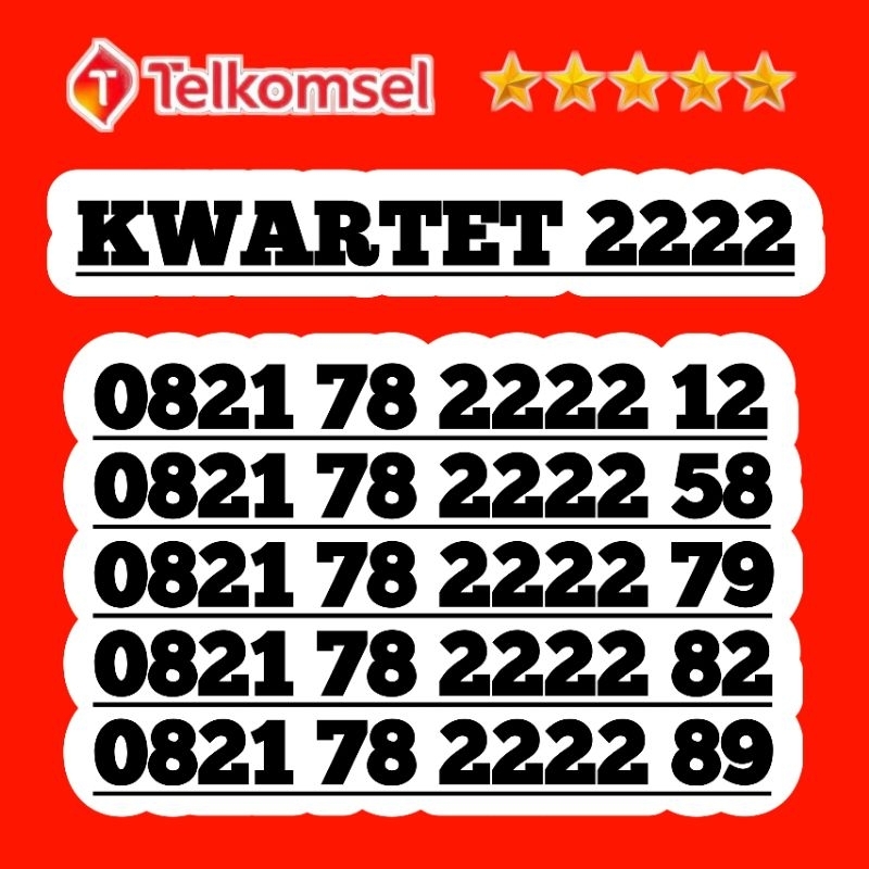 Jual KARTU PERDANA NOMOR CANTIK TELKOMSEL 4G 5G SIMPATI KWARTET JENDRAL 78 2222 | Shopee Indonesia