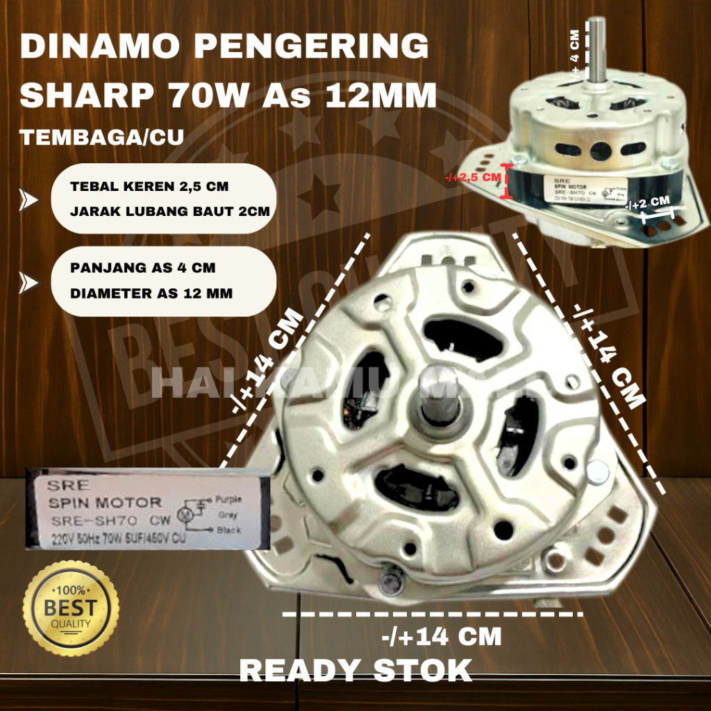 Jual DINAMO spin SHARP as 12mm TEMBAGA/CU/motor PENGERING mesin cuci ...