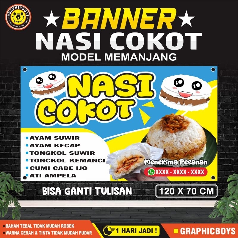 Jual Spanduk Nasi Cokot Ukuran 120 X 70 Cm / Banner Nasi Cokot Ukuran ...