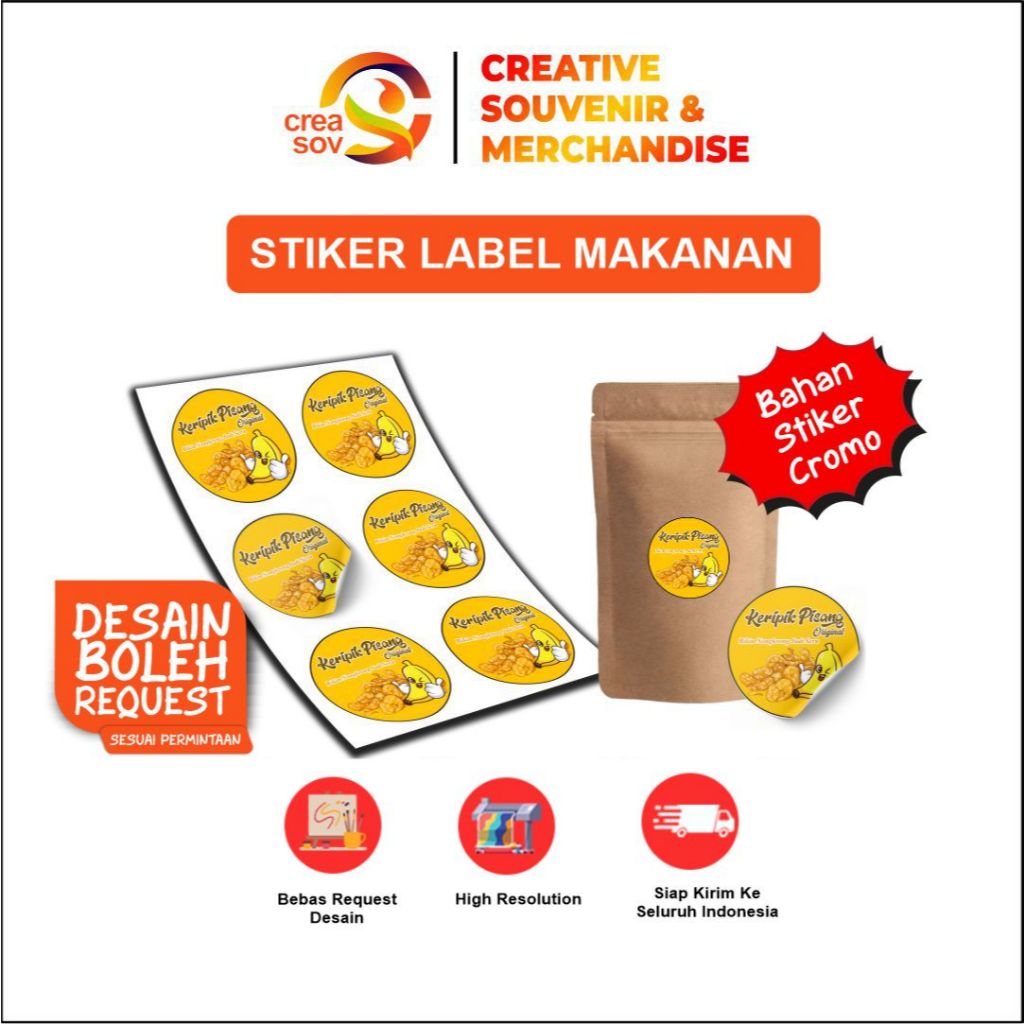 Jual Creasov – Sticker Keripik Pisang Krispy Cromo Bulat Label Makanan ...