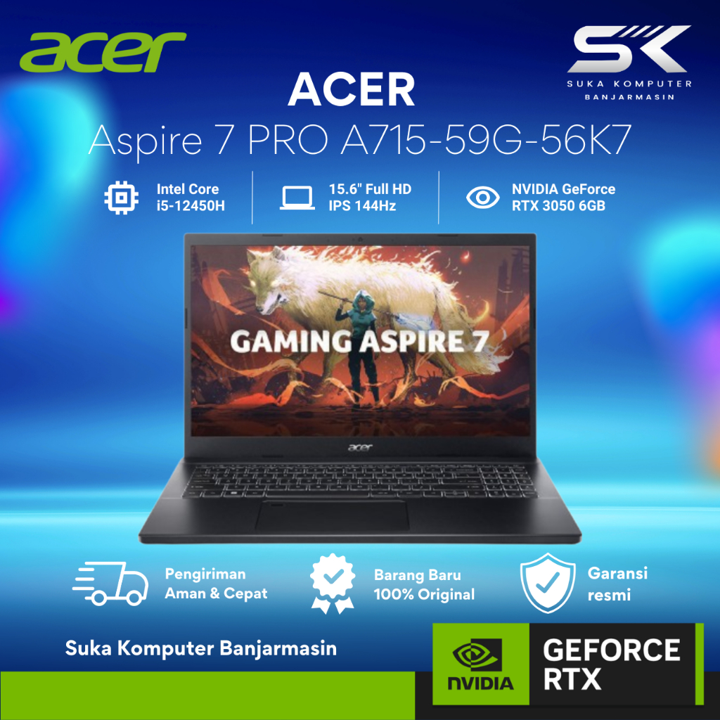 Jual Acer Aspire 7 PRO A715-59G-56K7 /Core i5-12450H/8GB/512GB SSD/RTX3050 | Shopee Indonesia