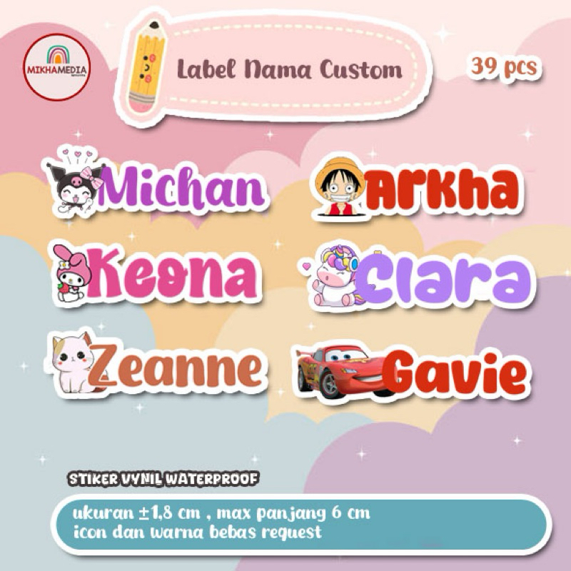 Jual stiker nama anak tahan air / label nama buku / label nama custom ...