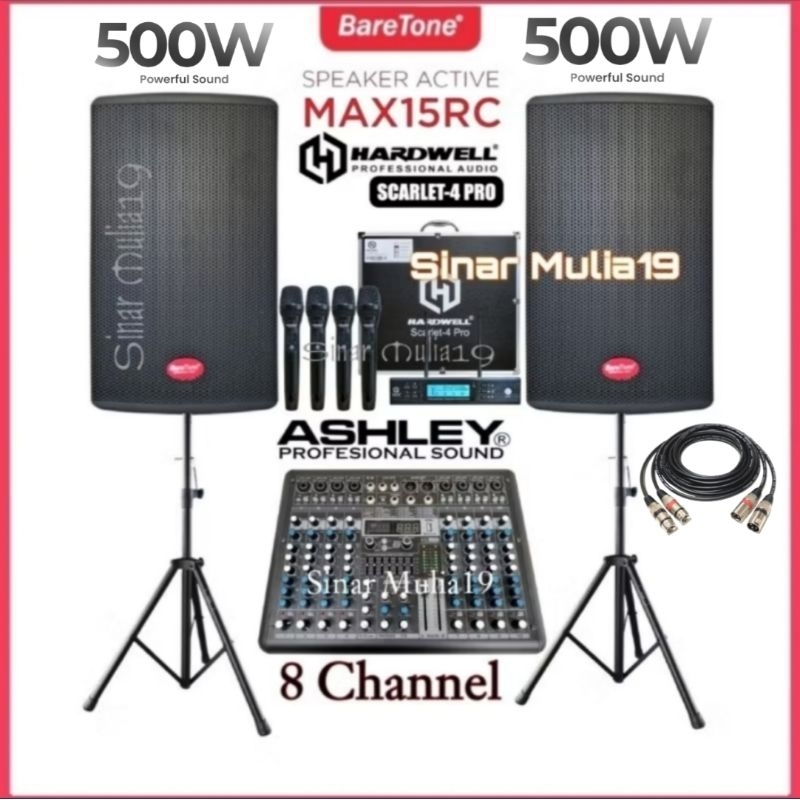 Jual Paket Sound System Speaker Aktif BareTone MAX15RC Mixer 8 Ch Ashley SMR 8 Mic Hardwell ...