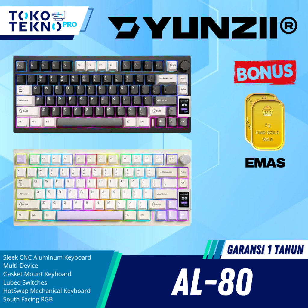 Jual Yunzii AL80 / AL-80 Aluminium Mechanical Keyboard Full Size LCD ...