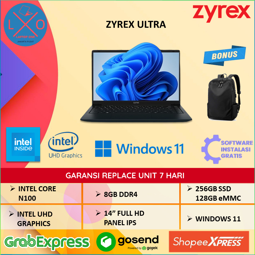Jual Laptop Zyrex Ultra Intel N100 8GB 256GB+128GB 14" Full HD IPS Backlit Windows 11 Pro ...