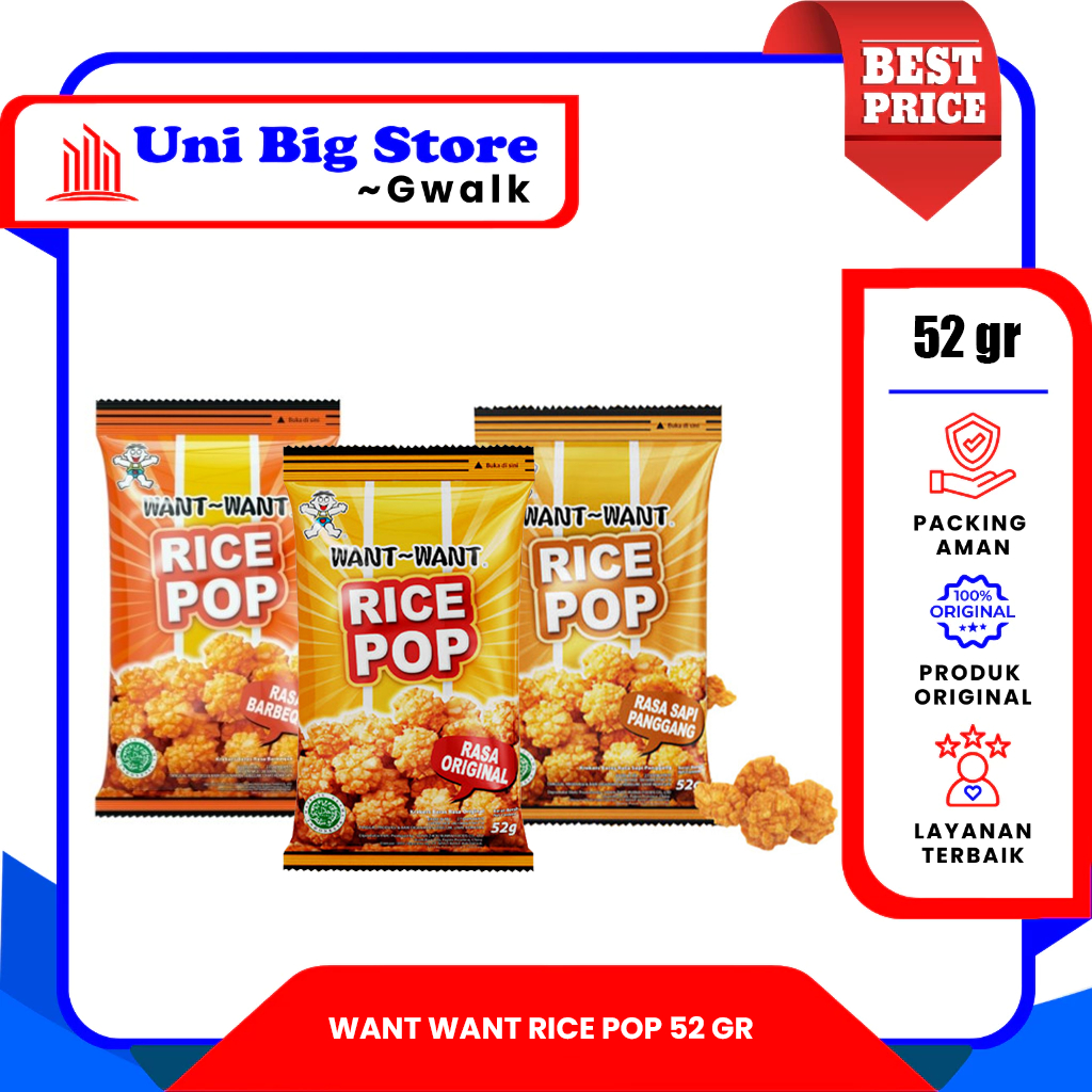 Jual WANT WANT RICE POP RICEPOP SNACK BERAS ORIGINAL - BARBEQUE - SAPI ...
