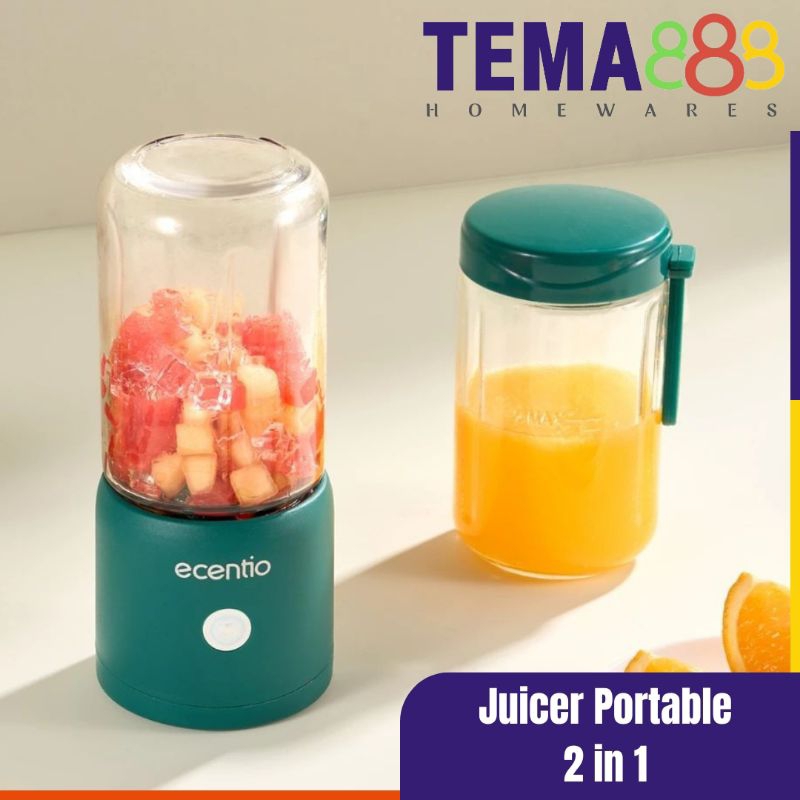 Jual ECENTIO Juicer 2 in 1 Portable Blender Kaca 8 Mata Pisau 380+380ml Usb Mini Multifungsi ...