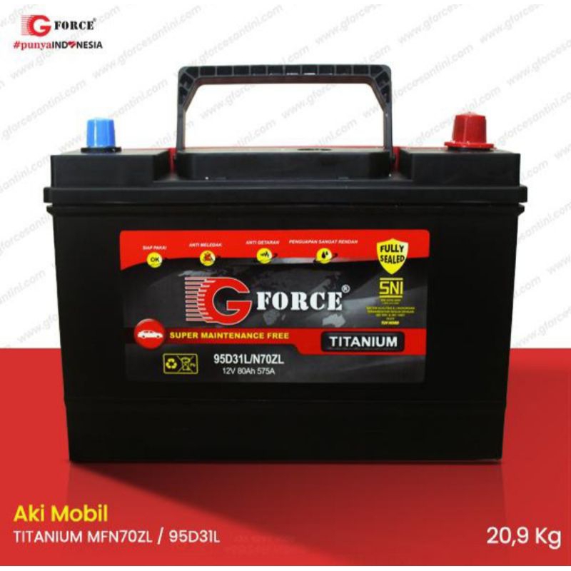 Jual AKI MOBIL G-FORCE TITANIUM N70ZL/95D31L 80AH 12V (aki kering) | Shopee Indonesia