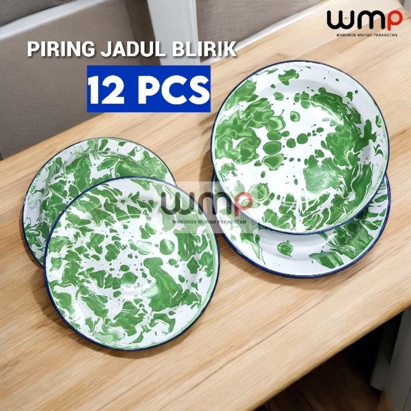 Jual 12 Pcs Piring Jadul Piring Seng Enamel Lurik Blirik Ukuran 20 & 22 ...