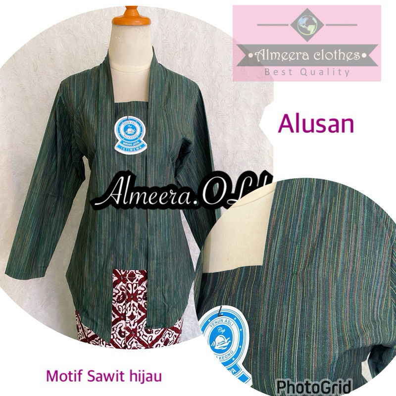 Jual kebaya kutubaru tenun Alusan motif sawit warna hijau raja keong istimewa tenun lurik ...