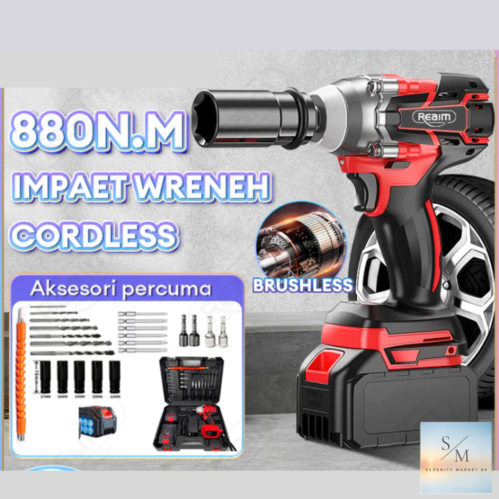 Jual Reaim Cordless Electric Wrench Rechargeable Torsi - Impact Wrench Cordless 888V - Brushless ...