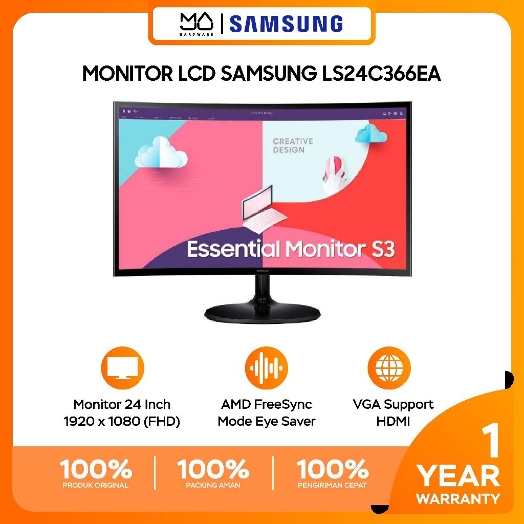 Jual Monitor LED SAMSUNG 24" Curved S3 S36C LS24C366EA 1080P Freesync ...