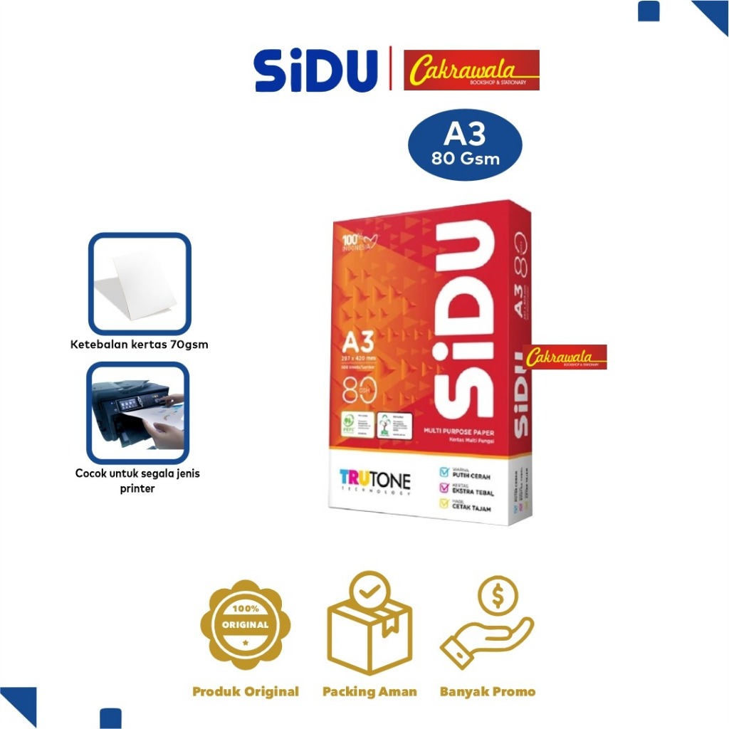 Jual Kertas HVS SIDU A3 80 GSM – 1 Rim Isi 500 Lembar | Kertas Print ...