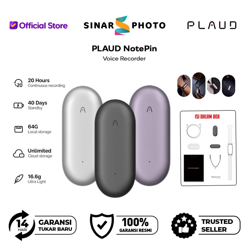 Jual Plaud NotePin Compact AI Voice Recorder with ChatGPT for Automatic ...