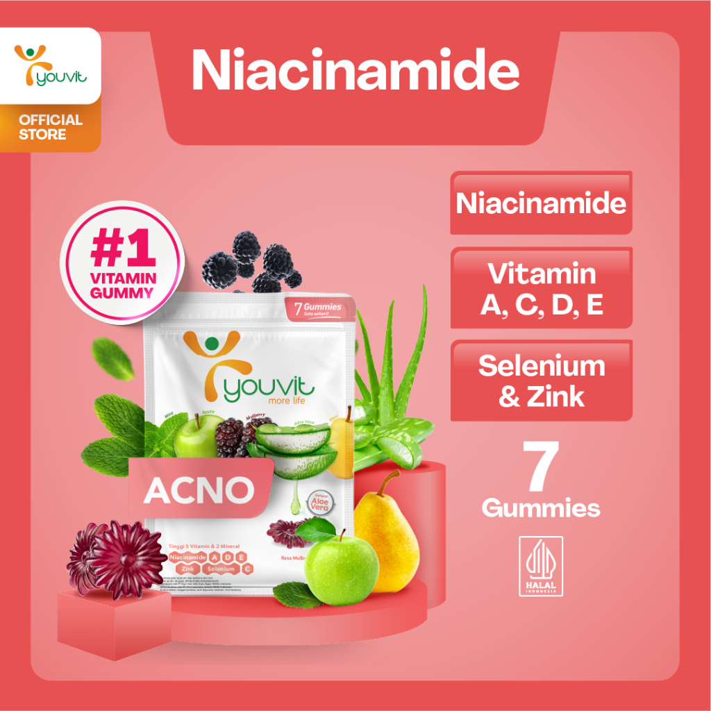 Jual Niacinamide Gummy untuk Anti Jerawat | Youvit AcNO 7 Hari dengan Vitamin A (Alternatif ...