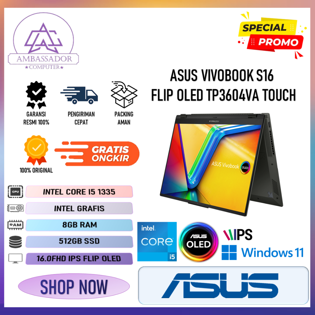 Jual Asus Vivobook S16 Flip OLED TP3604VA TOUCH I5 1335 16GB 512GB ...