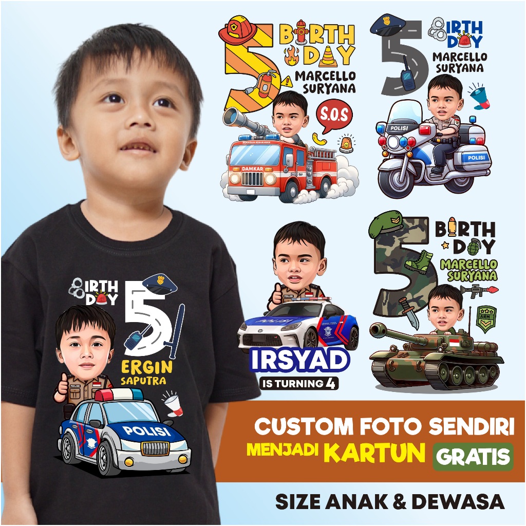 Jual Kaos ulang tahun anak baju couple keluarga tema polisi damkar ...