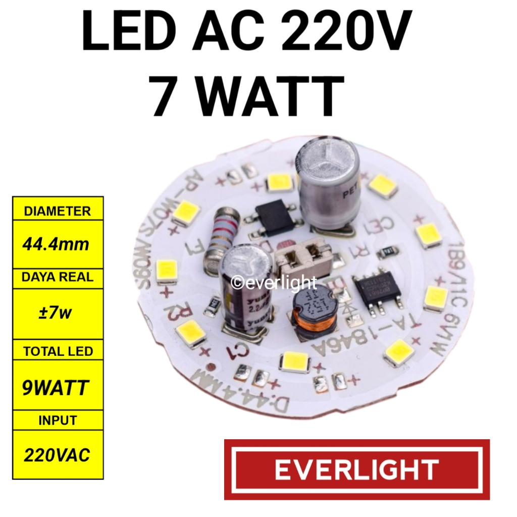 Jual Modul LED AC 220V 7W Bulat Tanpa Driver Diameter 44.4mm Lampu PCB ...