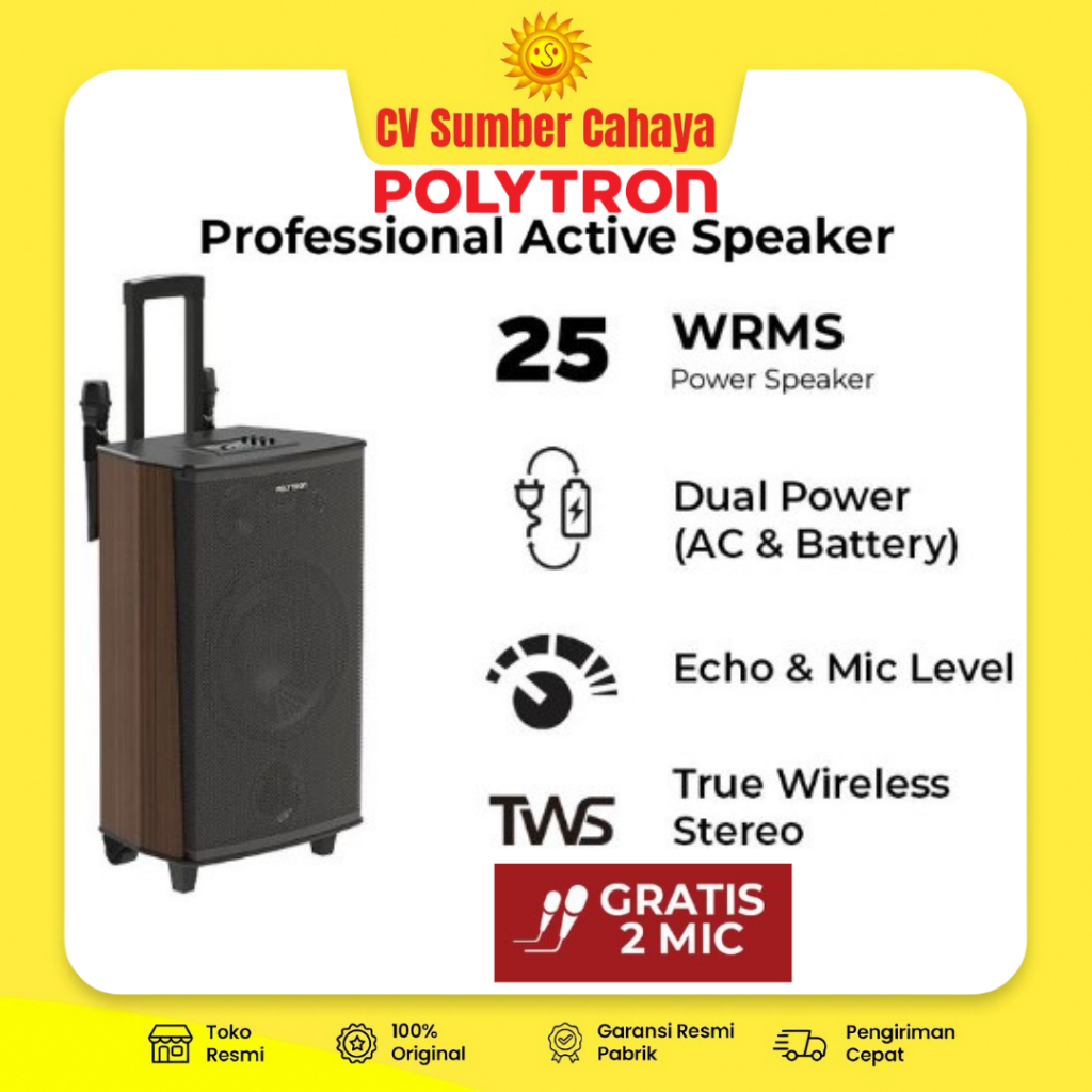 Jual Polytron Speaker Aktif 10" Trolley Portable Free 2 Mic Wireless ...