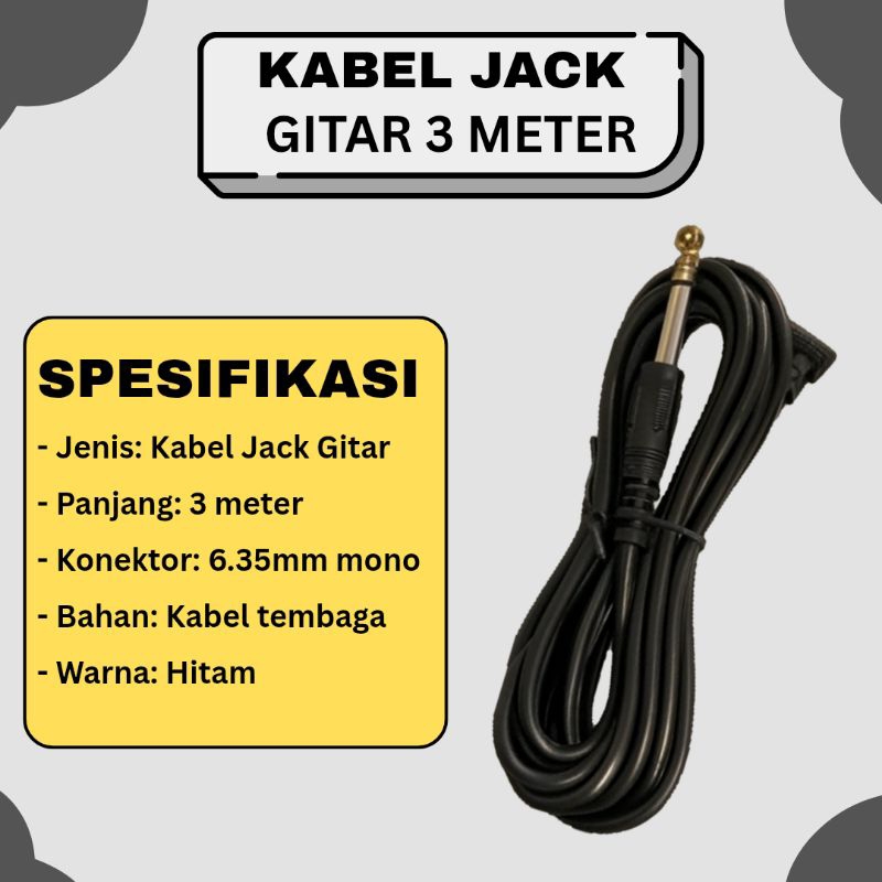 Jual Kabel Jack Gitar Akustik Klasik Elektrik Bass Panjang 3 Meter ...