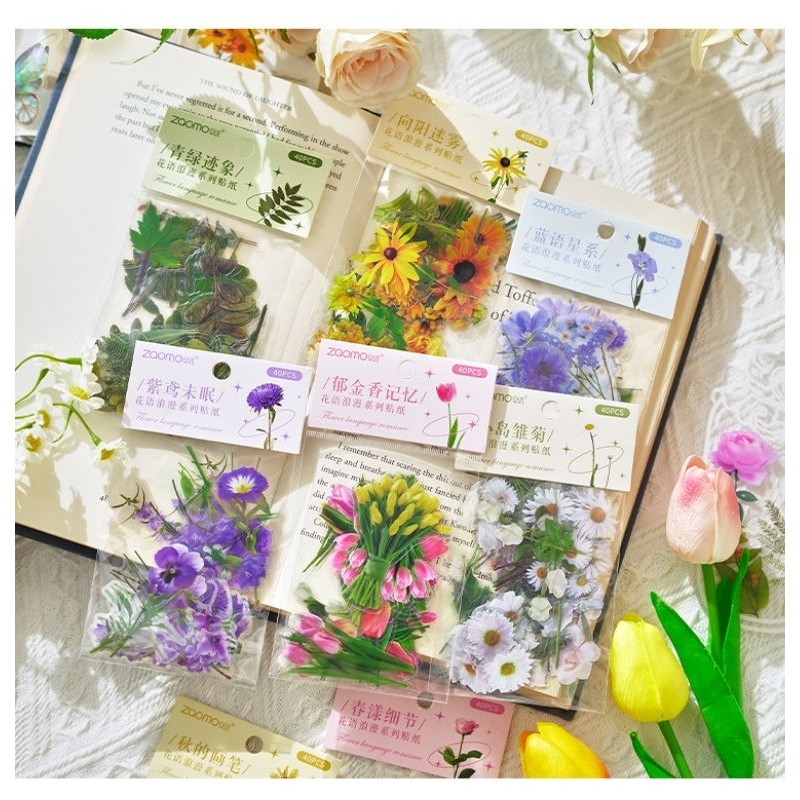 Jual 40pcs PET sticker daisy tulip flower language Zaomo diy | Shopee ...