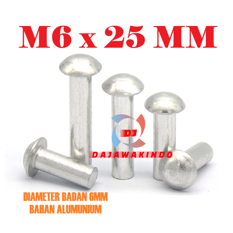 Jual Paku Keling Alumunium M6 x 25MM / Paku Keling Alm Kepala Bulat M6 x 25MM | Shopee Indonesia