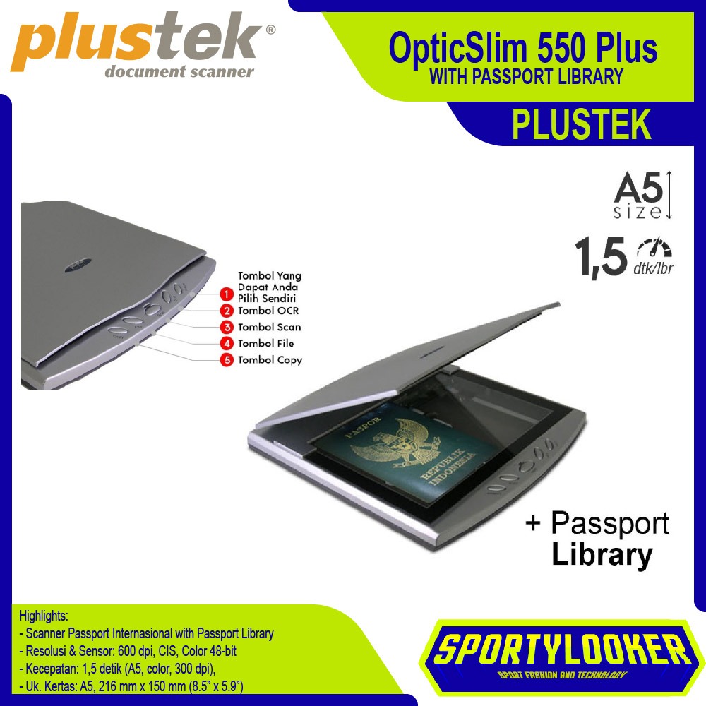 Jual Scanner Plustek OpticSlim 550 Plus Flatbed + Passport Library | A5 | Shopee Indonesia