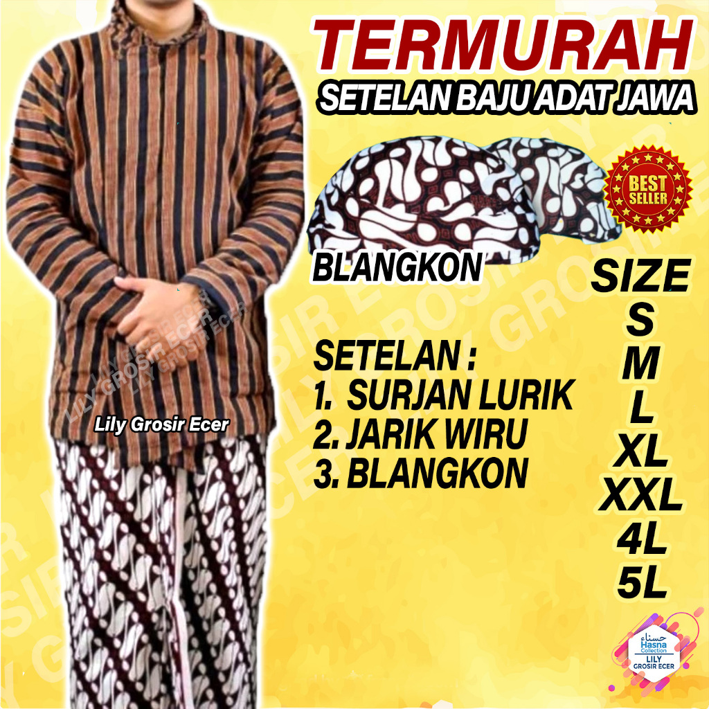 Jual Setelan Baju Surjan Lurik Dewasa + Kain Jarik + Blangkon Senada ...
