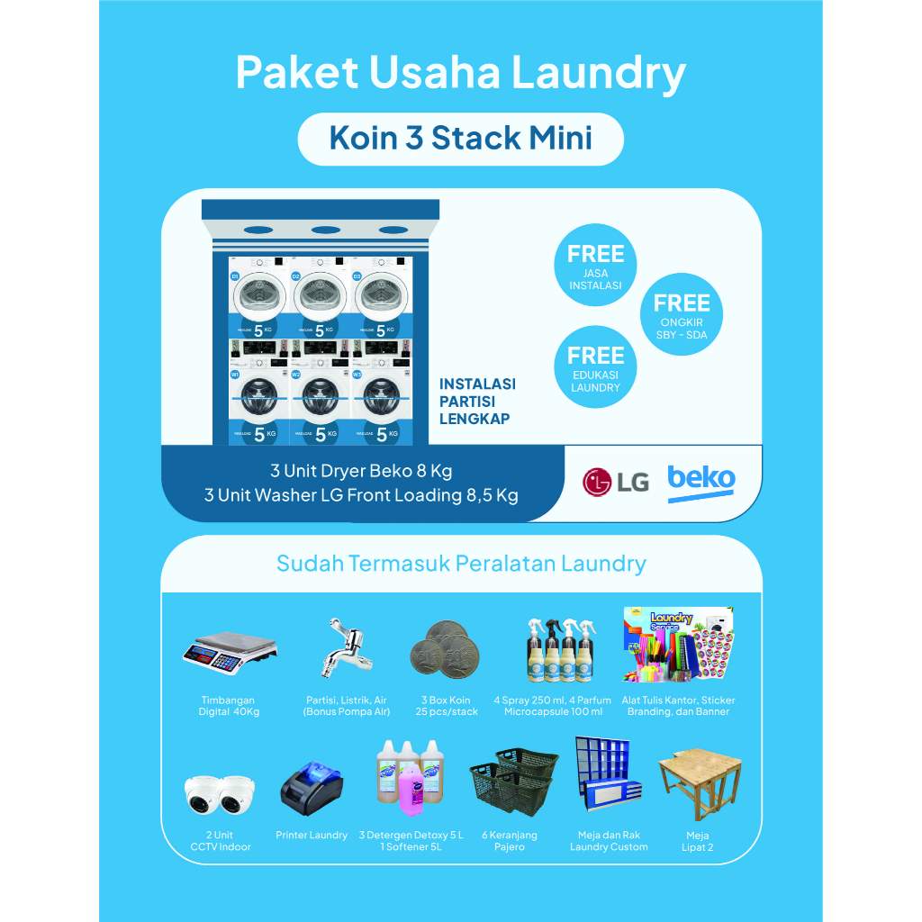 Jual PAKET USAHA LAUNDRY KOIN MINI 3 STACK | Shopee Indonesia