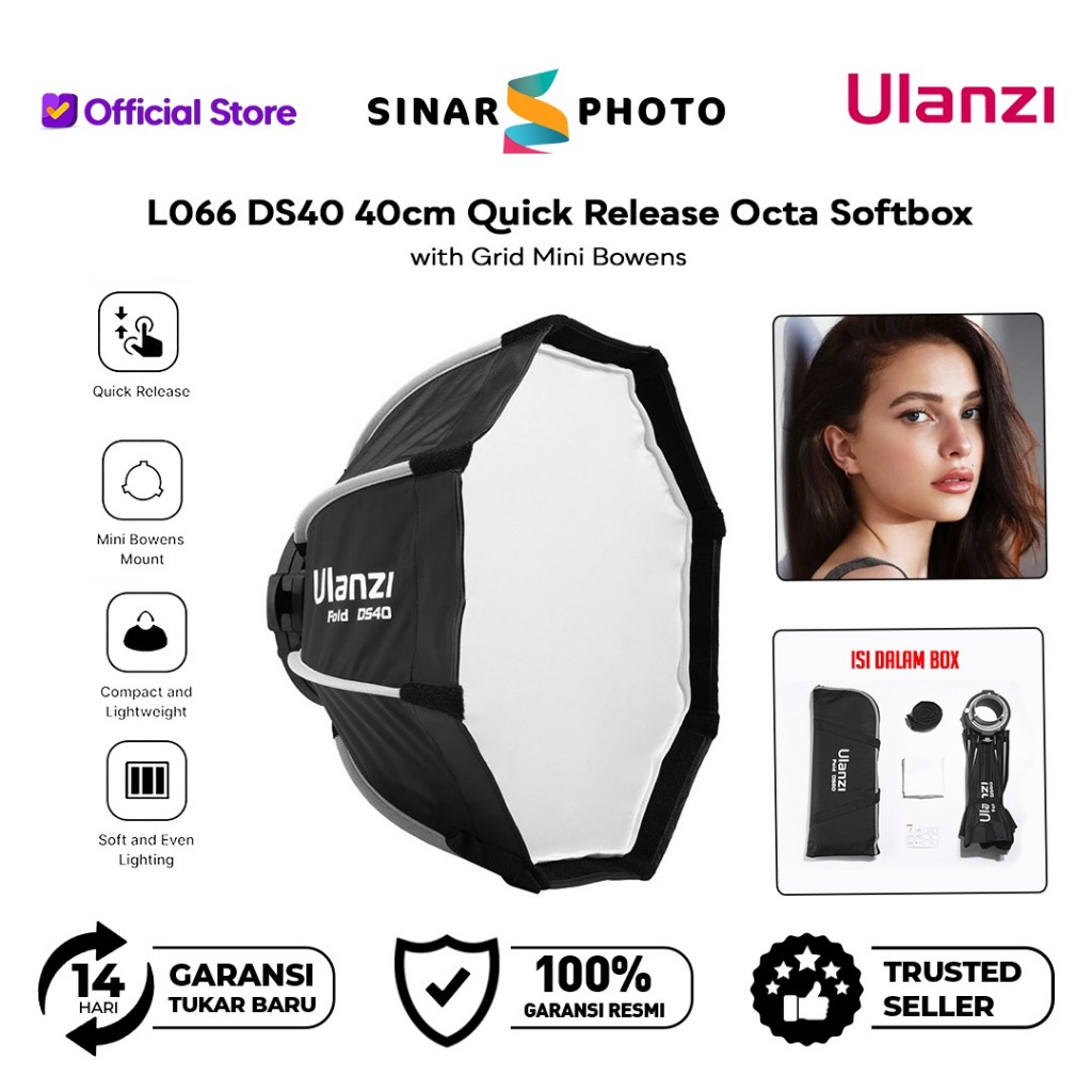 Jual Ulanzi L066 DS40 40cm Quick Release Octagonal Softbox with Grid (Mini Bowens Mount ...