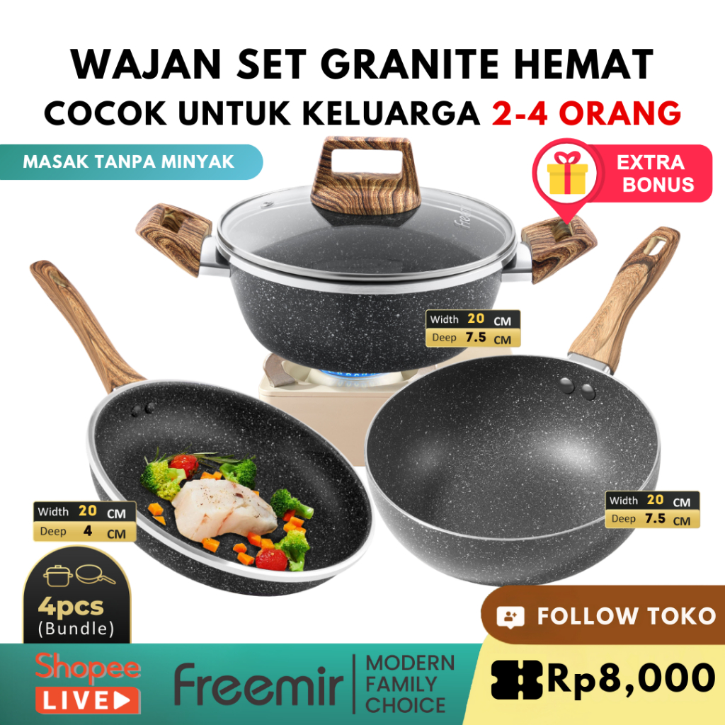 Jual 𝙊𝙧𝙞𝙜𝙞𝙣𝙖𝙡 𝙛𝙧𝙚𝙚𝙢𝙞𝙧 Wajan Panci Set 20 4pcs Cm Premium Anti Lengket ...