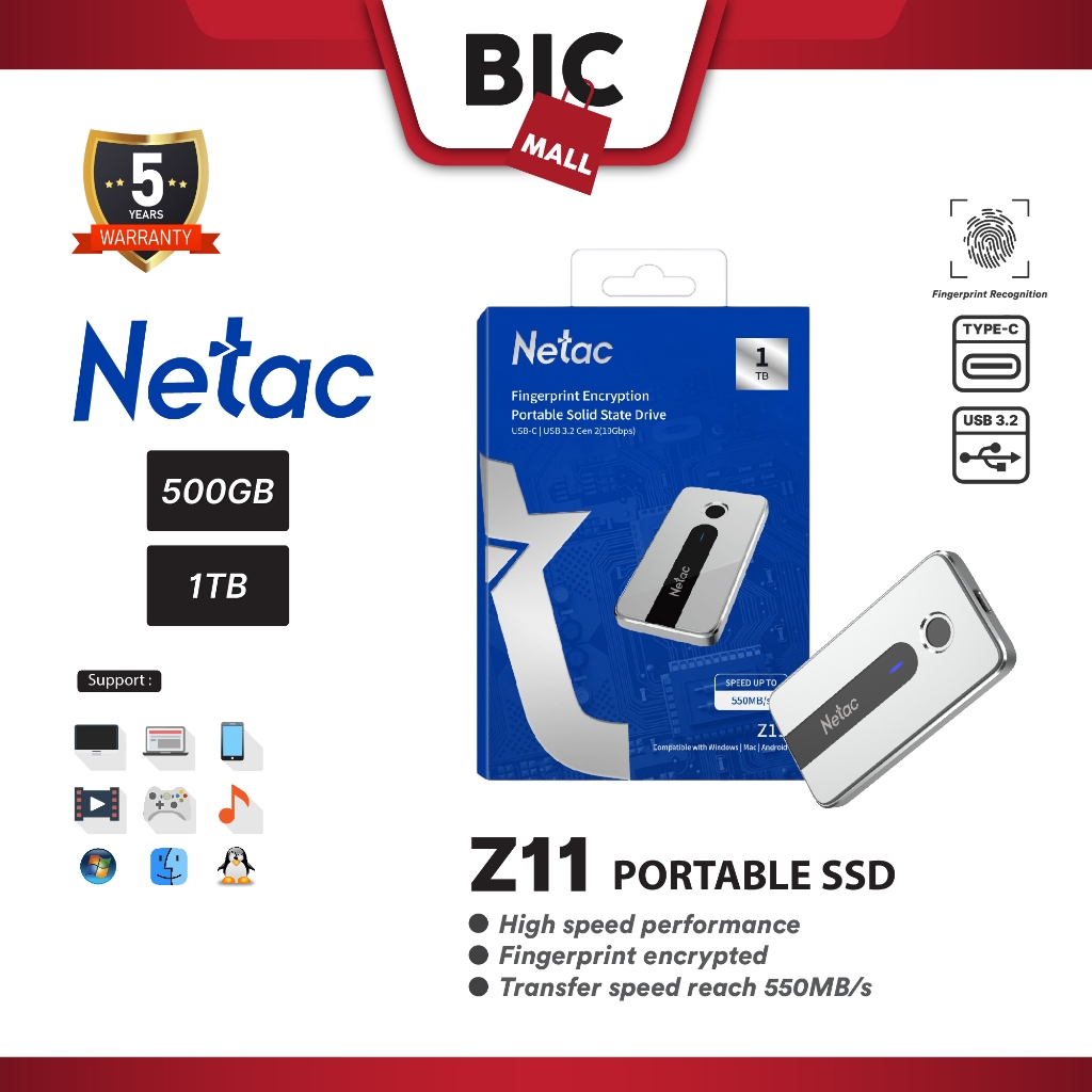 Jual [Authorised Store] Netac Z11 Fingerprint Encryption External ...