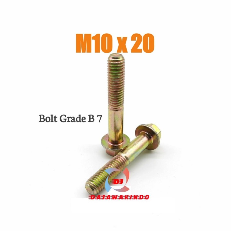 Jual Baut Flange M10 x 20 / Flange Bolt Kuning M10 x 20 / Grade B 7 | Shopee Indonesia
